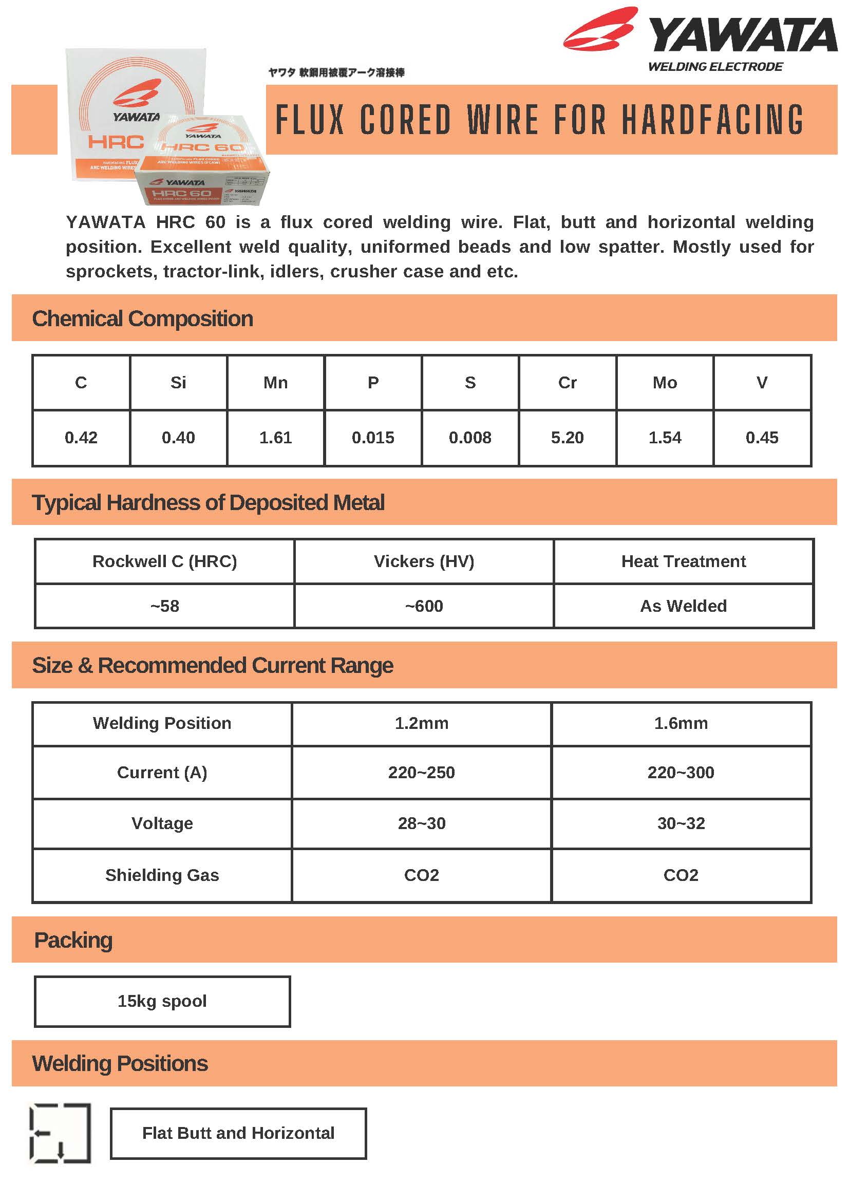 YAWATA HARDFACING FLUX CORED ARC WELDING WIRE HRC60 - Total Equip ...